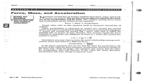 Force Mass Times Acceleration Worksheet