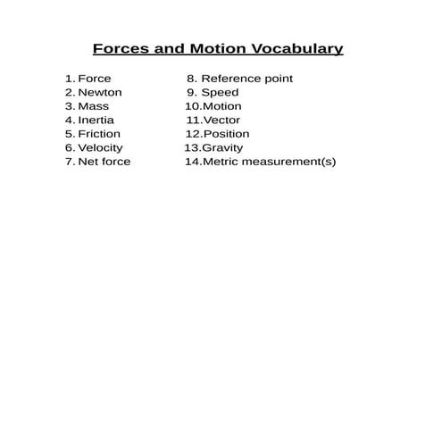 Forces and motion vocabulary google docs | PDF