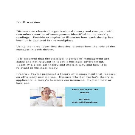 For DiscussionDiscuss one classical organizational theory .docx