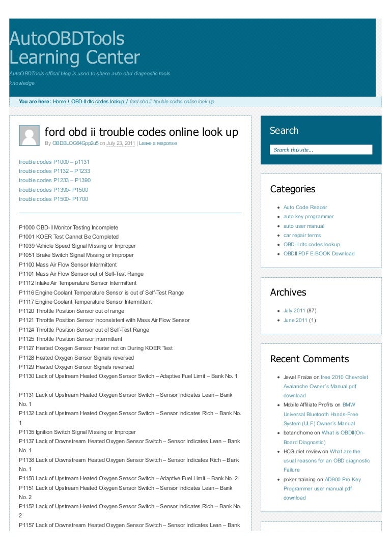 Ford Obd Ii Trouble Codes Online Look Up Ford Obd Ii Trouble Codes Online Look Up