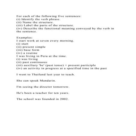 For each of the following five sentences(i) Identify the verb phr.docx