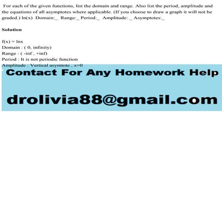 For each of the given functions, list the domain and range. Also list.pdf