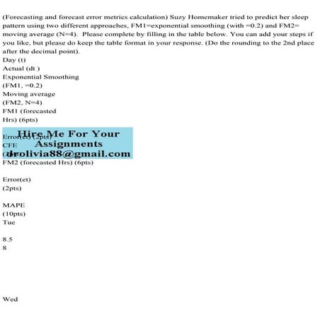 Forecasting And Forecast Error Metrics Calculation Suzy Homemaker Pdf