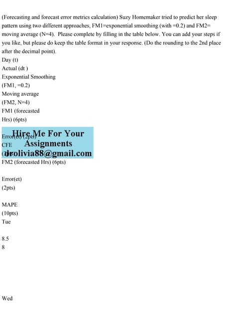 Forecasting And Forecast Error Metrics Calculation Suzy Homemaker Pdf