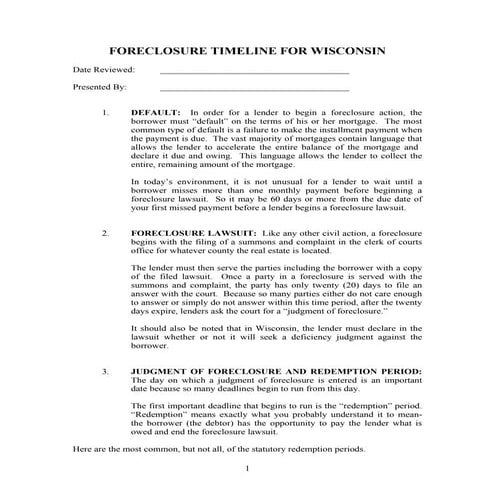 Foreclosure Timeline In Wisconsin | PDF