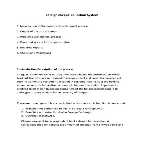 Foreign cheque collection system | DOCX | Business Banking & Finance ...