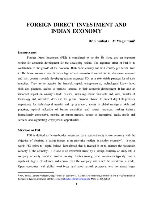 Foreign Direct Investment in India (FDI) | PPTX