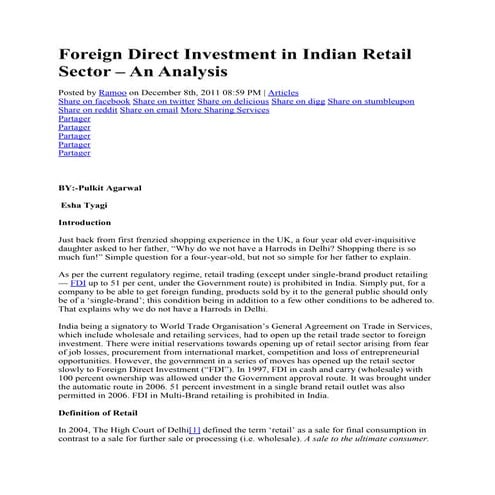 Foreign direct investment in indian retail sector | DOCX