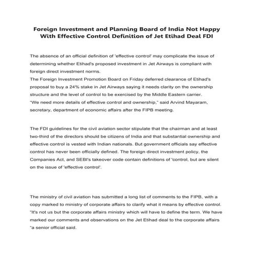 Foreign investment and planning board of india not happy with effective ...