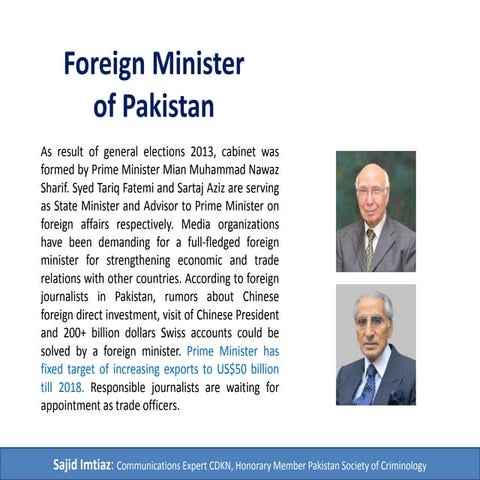 Foreign Minister of Pakistan | PPTX