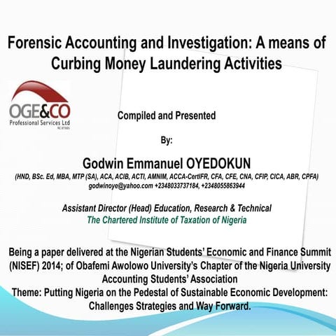 Forensic accounting and investigation a means of curbing money ...