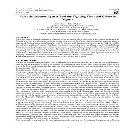 Forensic accounting as a tool for fighting financial crime in nigeria | PDF