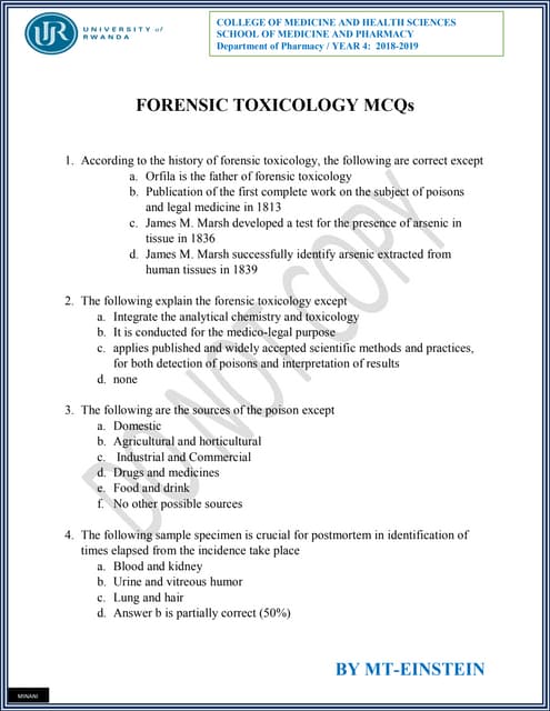 MCQs in TOXICOLOGY | PPTX