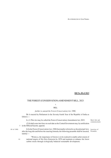 Forest conservation act, 1980 | PPT