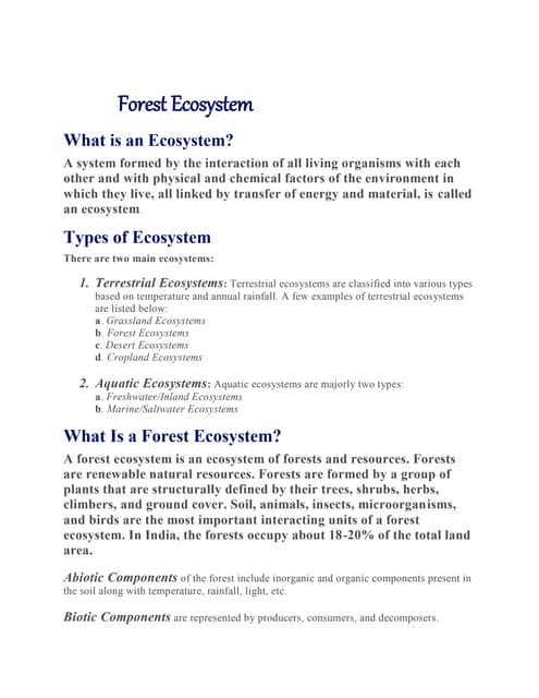 Forest Ecosystem | PPTX | Environment | Science
