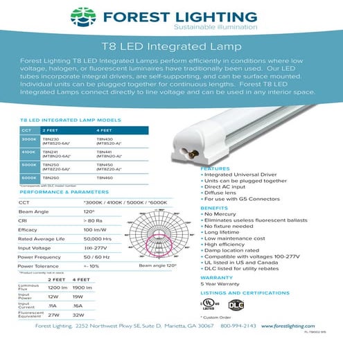 T8 LED Integrated Lamp By Forest Lighting USA | PDF