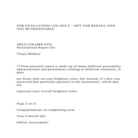 FOR EVALUATION USE ONLY - NOT FOR RESALE AND NOT REASSIGNABLE .docx