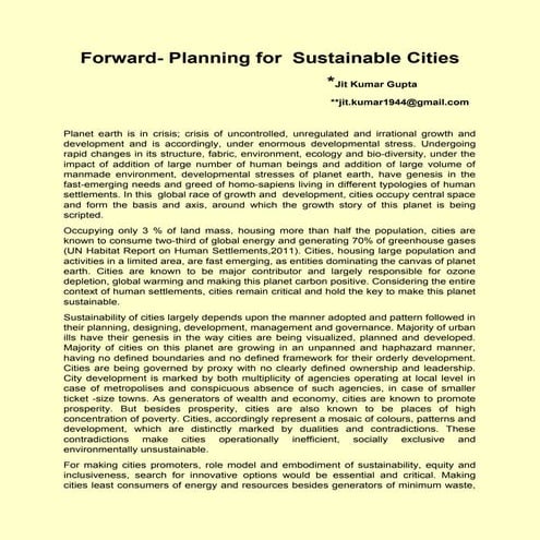 FOREWORD- Planning for Sustainable Cities | PDF