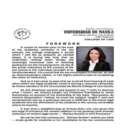 Foreword of Dean Marisol Anenias in Review Outline in Civil Procedure ...