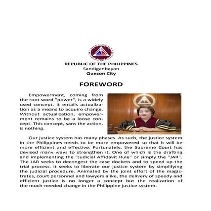 Foreword by Associate Justice Maria Theresa V. Mendoza- Arcega on ...