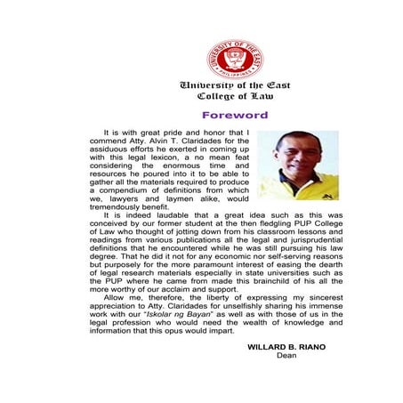 Foreword of Dean Willard B. Riano (Philippine Legal Lexicon) | PDF | Law