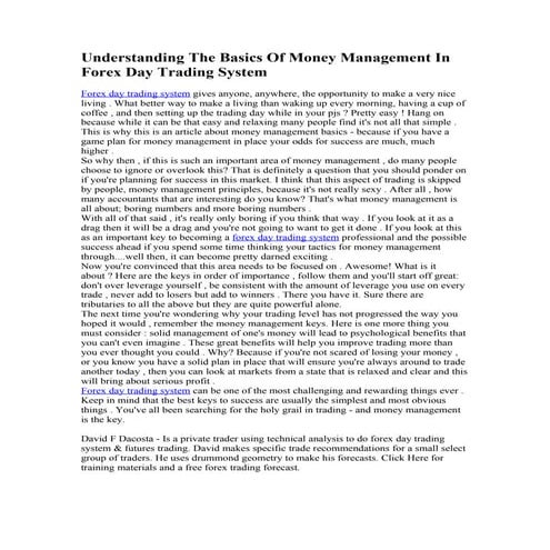 Understanding The Basics Of Money Management In Forex Day Trading System