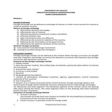 Forex management Study Note Calicut university | PDF