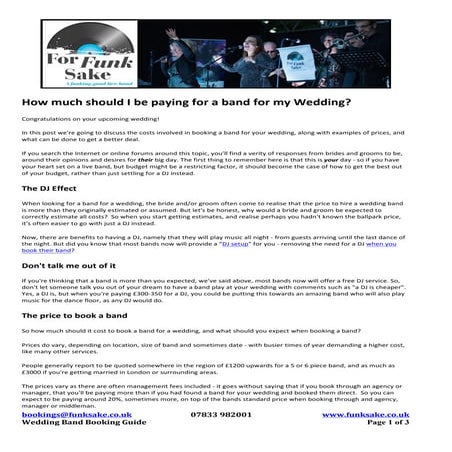 For Funk Sake - Wedding Band Booking Guide | PDF