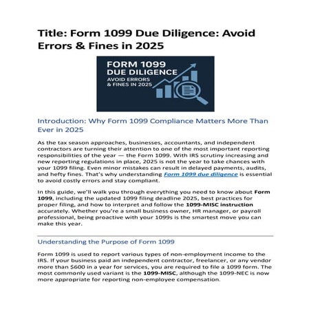 Form 1099 Due Diligence: Avoid Errors & Fines in 2025 | PDF