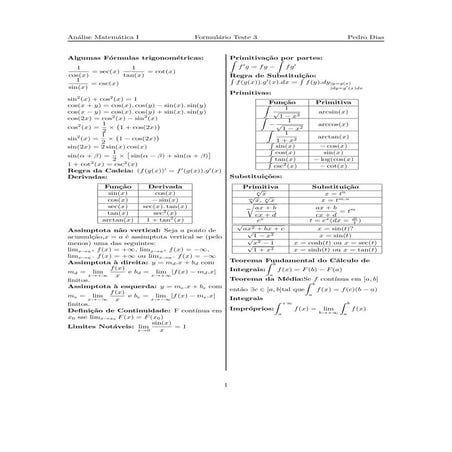 Formulário de Análise Matemática | PDF