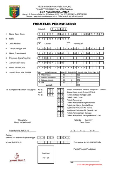Form. pendaftaran | PDF