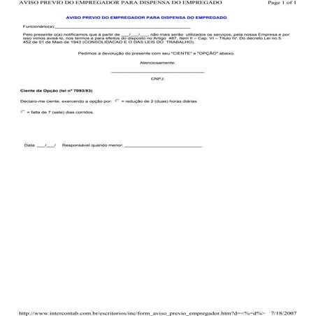 Form Aviso Previo | PDF