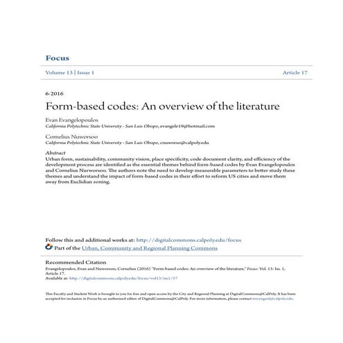 Form based codes: An overview of the literature | PDF