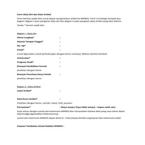 Form data-diri-dan-data-artikel-bimkes | PDF