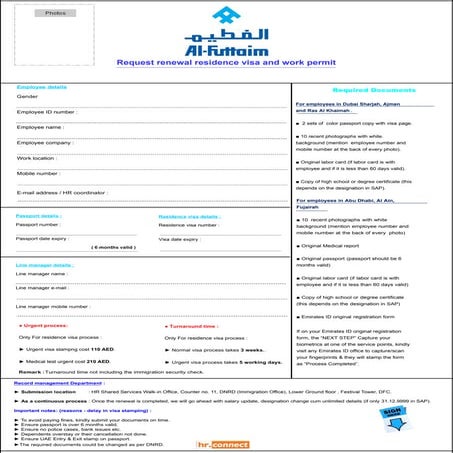 Form request renewal residence visa and work permit 2014 | PDF