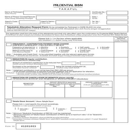 Takafulink Alteration Request Form | PDF