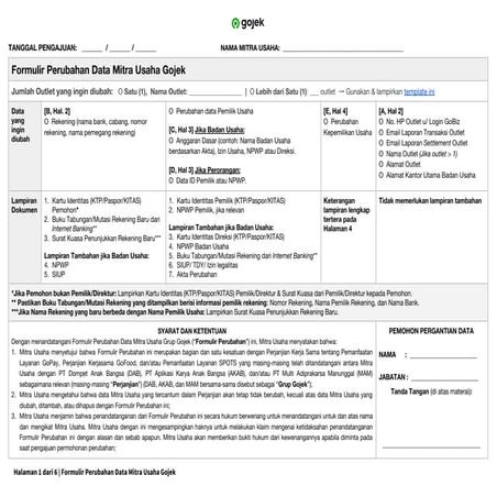 Form ubah data mitra usaha gojek 1911 | PPT