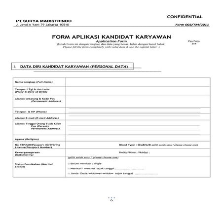 Form 003(1) aplikasi karyawan | DOC