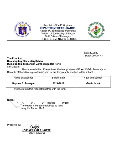 SF10 REQUEST example of request letter in sf10 | PDF