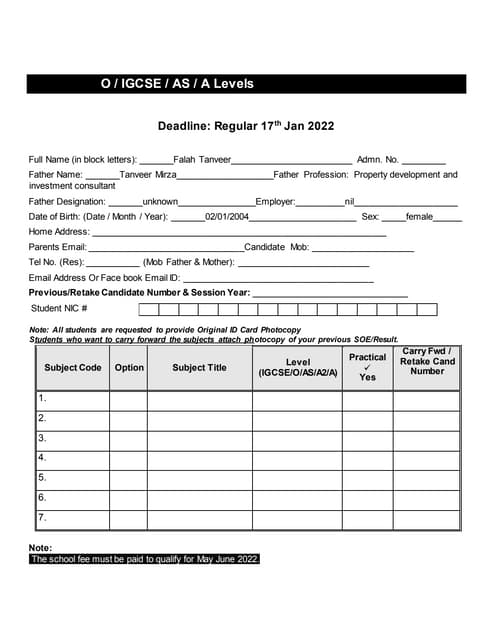 Academy registration form | PDF