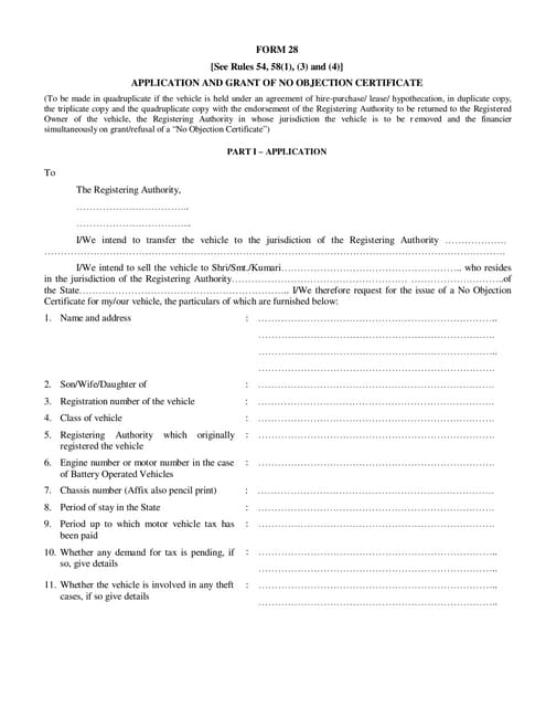 Form 28 application for rto noc | PDF | Certified Pre-Owned Cars | Auto ...