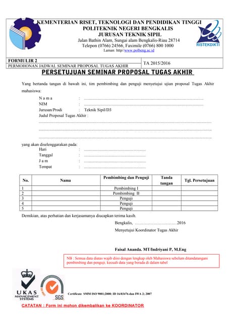 Form 1 pengajuan judul dan pembimbing | PDF