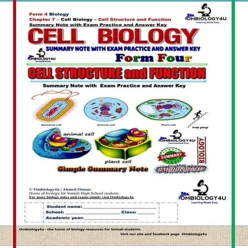 Cell Biology Summary Notes with Somaliland Form 4 Biology Past Exam ...