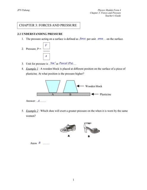 Exercises Chapter 3: Force&Pressure | PDF