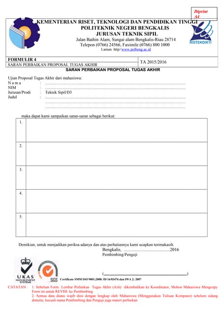 Form 1 pengajuan judul dan pembimbing | PDF