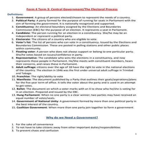 Form 4 T3 Government handout for CSEC students | DOC