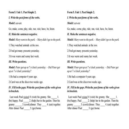 Form 5. unit 1. past simple 2 | PPT