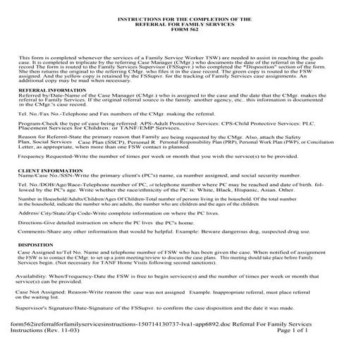 Form 562 i referral for family services instructions | PDF