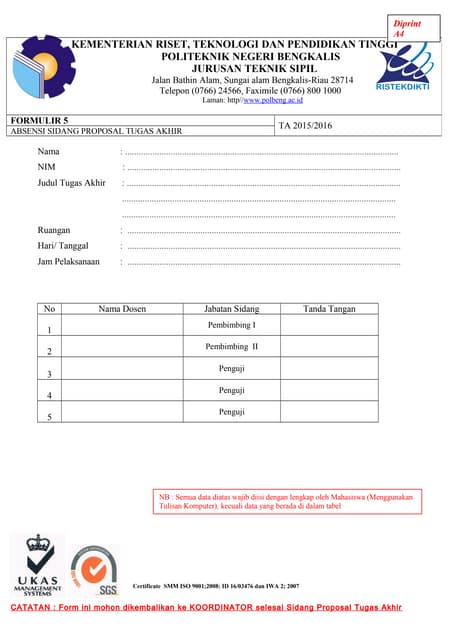 Form 10 absensi sidang tugas akhir | PDF
