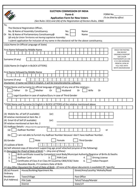 Form 6 Application for inclusion of name in electoral roll | PDF